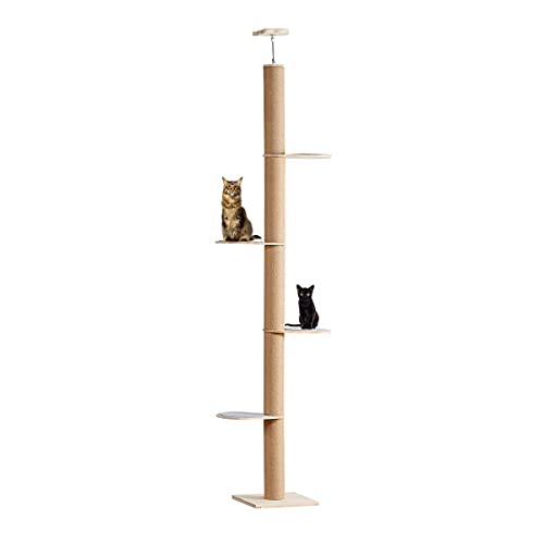 Catforest Floor-to-Ceiling Cat Tree Cat Climbing Tower with Natural Sisal Rope Scratching Post, Height:93.7-101.1Inch&101.2-108.6Inch&108.7-115.4Inch 3 Options (Celling Height:93.7Inch-101.1Inch)