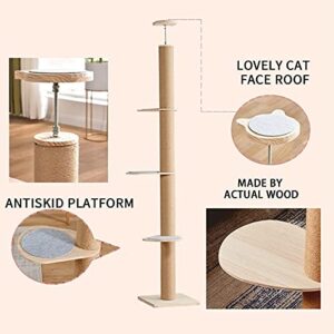 Catforest Floor-to-Ceiling Cat Tree Cat Climbing Tower with Natural Sisal Rope Scratching Post, Height:93.7-101.1Inch&101.2-108.6Inch&108.7-115.4Inch 3 Options (Celling Height:93.7Inch-101.1Inch)