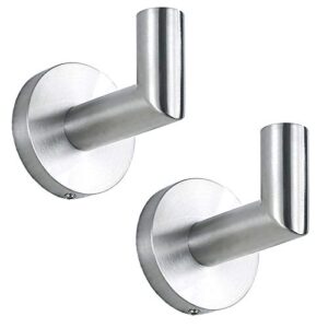 swhyger 2 pack stainless steel towel hook bathroom heavy duty coat hook wall mount clothes hook hotel style robe hook,brushed steel, 96018-8bs.