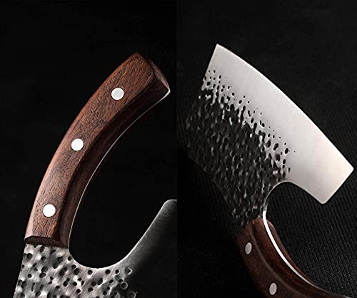 Forged Cleaver, Effort Saving Kitchen Hybrid Knife, Handmade Chinese Chef's Knives, Full Tang Cutlery with High Carbon Steel Blade, Brown Sandalwood Ergonomic Handle,Gift Box Included