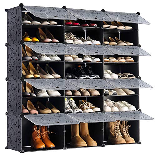 YOUDENOVA Portable Shoe Rack Organizer, 48-Pair Tower Shelf Storage Cabinets, Plastic Shoe Organizer for Entryway, Expandable for Heels,Boots,Slippers