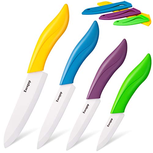 Updated Version Ceramic Knife Set 4-Piece Color with Sheaths (Includes 3" Paring Knife, 4" Fruit Knife, 5" Utility Knife, 6" Chef Knife) for Home Kitchen(Multicolour)