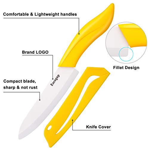 Updated Version Ceramic Knife Set 4-Piece Color with Sheaths (Includes 3" Paring Knife, 4" Fruit Knife, 5" Utility Knife, 6" Chef Knife) for Home Kitchen(Multicolour)