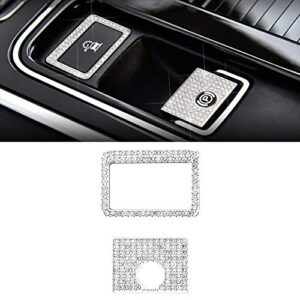 carfib car interior bling accessories for jaguar f-pace xe xf 2019 2020 electronic handbrake parking p aspc button ring decals sticker cover parts decoration men women zinc alloy crystal silver 2pcs