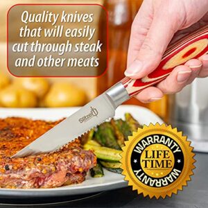 Slitzer Germany 6-Piece 9 Inch Steak Knife Set - Professional, High-Performance Serrated Knife Blades, Pakkawood Handles - Stainless Steel Hand Bolster & Butt