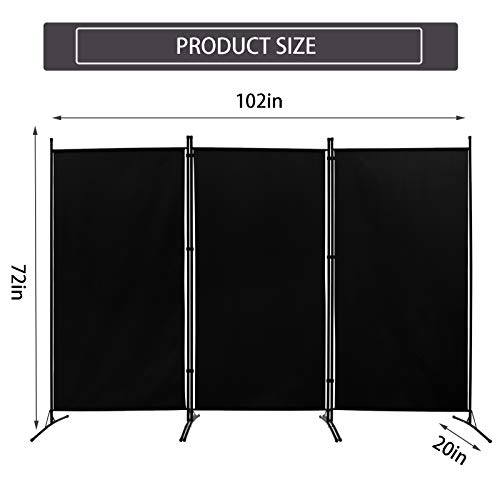 ACTREY Outdoor/Indoor Room Divider (3-Panel), Folding Partition Privacy Screen for Office, School,Studio, Conference,Classroom, Dorm Room, Kids Room-102 W X 16" D x 72" H (Black)