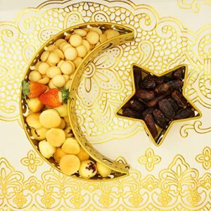 Moon Star Dinner Plate Tray Fruit Plate Ramadan Decoration,Eid Mubarak Moon Star Serving Tray Tableware Dessert Food Storage Container Ramadan Muslim Islamic Party Supply