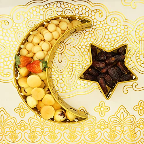 Moon Star Dinner Plate Tray Fruit Plate Ramadan Decoration,Eid Mubarak Moon Star Serving Tray Tableware Dessert Food Storage Container Ramadan Muslim Islamic Party Supply