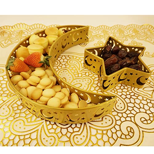 Moon Star Dinner Plate Tray Fruit Plate Ramadan Decoration,Eid Mubarak Moon Star Serving Tray Tableware Dessert Food Storage Container Ramadan Muslim Islamic Party Supply