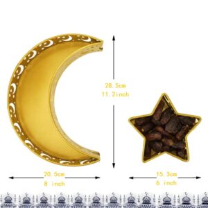 Moon Star Dinner Plate Tray Fruit Plate Ramadan Decoration,Eid Mubarak Moon Star Serving Tray Tableware Dessert Food Storage Container Ramadan Muslim Islamic Party Supply