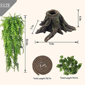 PINVNBY Resin Reptile Tree Stump Decorations,Reptiles Hollow Tree Root Decor Bearded Dragon Terrarium Habitat Hideouts Cave Bendable Jungle Vines Ornament for Lizard Chameleon Snake Gecko Hermit Crabs