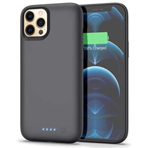 pxwaxpy battery case for iphone 12 pro max [6.7 inch], [7800mah] portable protective charging case extended battery backup pack for apple iphone 12 pro max rechargeable charger case black