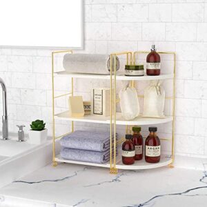 kaileyouxiangongsi Standing Shelf Units, 3-Tier Corner Storage Shelf, Bathroom Countertop Organizer, Vanity Tray Cosmetic Skincare Makeup Storage, Kitchen Spice Rack Standing Shelf, Golden