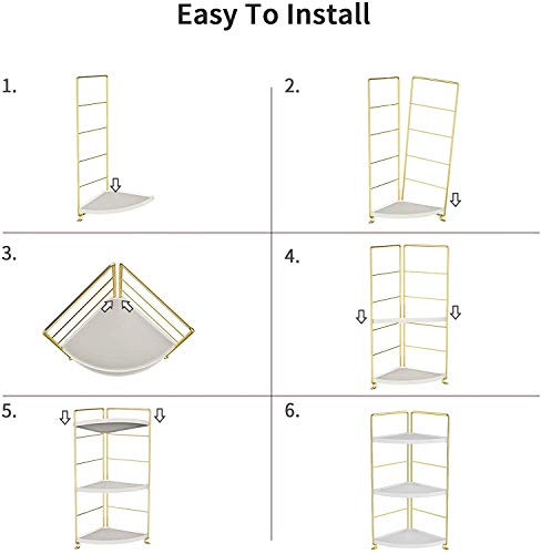 kaileyouxiangongsi Standing Shelf Units, 3-Tier Corner Storage Shelf, Bathroom Countertop Organizer, Vanity Tray Cosmetic Skincare Makeup Storage, Kitchen Spice Rack Standing Shelf, Golden