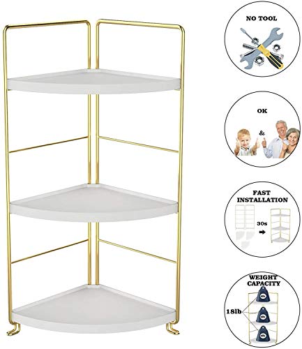 kaileyouxiangongsi Standing Shelf Units, 3-Tier Corner Storage Shelf, Bathroom Countertop Organizer, Vanity Tray Cosmetic Skincare Makeup Storage, Kitchen Spice Rack Standing Shelf, Golden