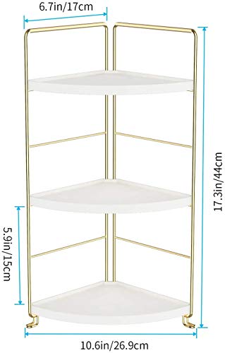 kaileyouxiangongsi Standing Shelf Units, 3-Tier Corner Storage Shelf, Bathroom Countertop Organizer, Vanity Tray Cosmetic Skincare Makeup Storage, Kitchen Spice Rack Standing Shelf, Golden