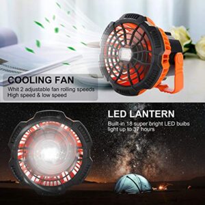 Portable Camping Fan with LED Light, USB Rechargeable Fan High Capacity Battery 3 Speeds Adjustable Remote Control Ceiling Hanging Tent Fan for Outdoor Camping Lantern Emergency, Home, Office, Travel