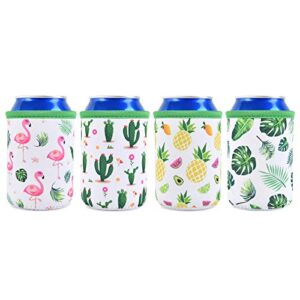 set of 4 neoprene can sleeves - collapsible thermocoolers can cooler sleeves tropical summer soda beer caddies for weddings bridal shower birthday beach bachelorette parties