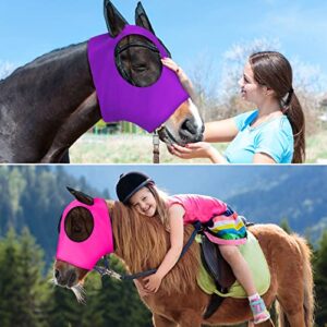 2 Pieces Horse Fly Mask Horse Mask with Ears Smooth and Elasticity Fly Mask with UV Protection (L, Purple, Pink)