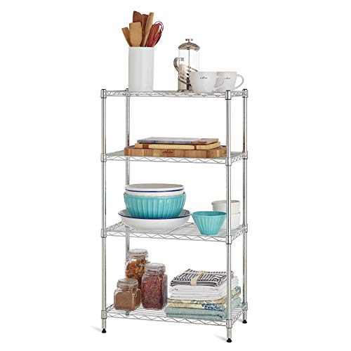 Home Storage Space HSS 4 Shelf Wire Shelving Rack, 13.4" Dx23.2 Wx42 H, Chrome Color