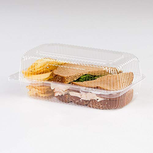 9 x 5 Dessert cake roll container Clear Hinged Lid disposable 9 x 5 great for Loaf Deep Cookies plastic containers disposable donut sandwich clamshell containers for food Takeout Trays (Pack of 25)