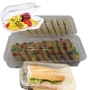 9 x 5 Dessert cake roll container Clear Hinged Lid disposable 9 x 5 great for Loaf Deep Cookies plastic containers disposable donut sandwich clamshell containers for food Takeout Trays (Pack of 25)