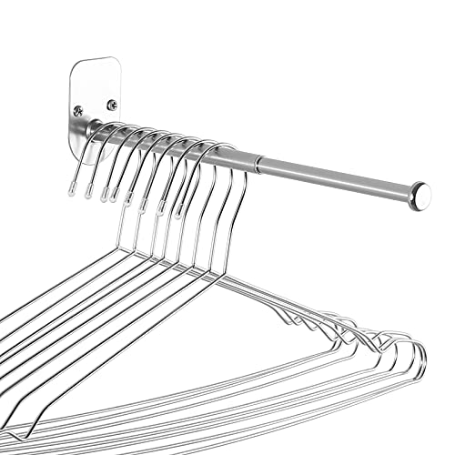 2-Section Stainless Steel Clothes Hanger Storage, Retractable Space Saving Clothes Hanger Storage Organizer, Wall Mount Clothes Rack Organizer, Adhesive or Drilling Installation(Length 10.6") 1