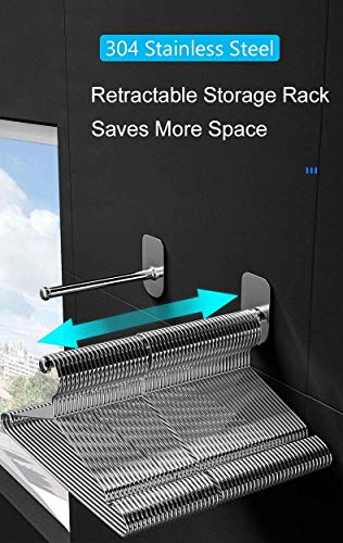 2-Section Stainless Steel Clothes Hanger Storage, Retractable Space Saving Clothes Hanger Storage Organizer, Wall Mount Clothes Rack Organizer, Adhesive or Drilling Installation(Length 10.6") 1