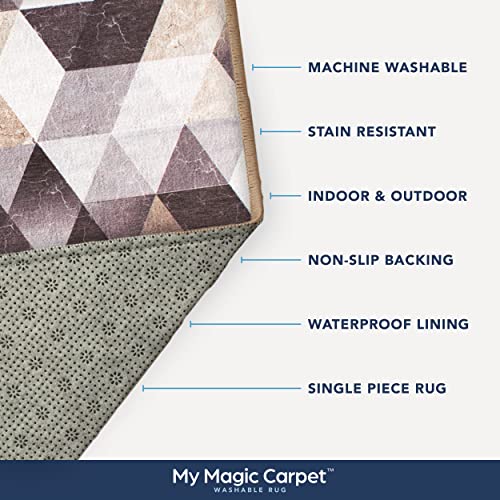 My Magic Carpet Washable Rug - Non-Slip, Stain Resistant, Waterproof, Foldable - 1 Piece Accent Living Room & Bedroom Area Rug - Pet & Kid Friendly (Lattice Geometric Neutral, 2.5X7 ft)