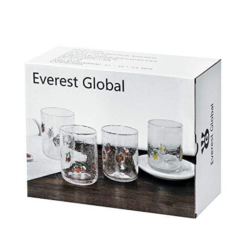 EVEREST GLOBAL Hand Blown Cute Bubble Fruit Decal Glasses set of 4, 15.4 oz Crystal Clear Home Decor Lovely Drinking Water Cups Gifts for Women