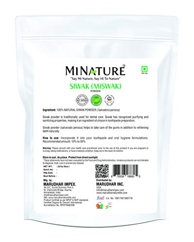 Miswak (Siwak) Powder by mi Nature | salvarado persica| 227g(8 oz) (0.5 lb) | 100% Only Miswak (siwak) Powder | Dental Care | Natural Toothpaste | Whitening Teeth | Oral Care