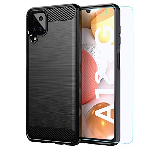 Samsung A12 case,Galaxy A12 case,with HD Screen Protector,M MAIKEZI Soft TPU Slim Fashion Non-Slip Protective Phone Case Cover for Samsung Galaxy A12 (Black Brushed TPU)