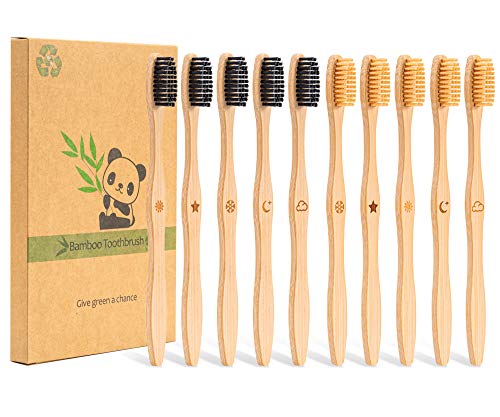 Goaycer Bamboo Toothbrush Medium Bristle, 10Pcs Biodegradable Bulk Wooden Toothbrushes