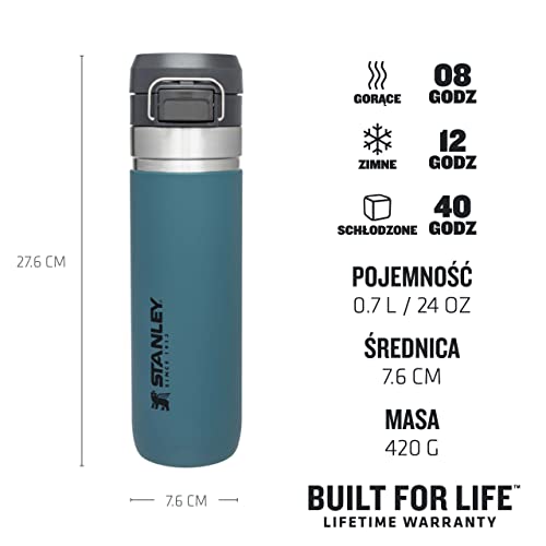 Stanley Quick Flip Stainless Steel Water Bottle .71L / 24OZ Lagoon – Leakproof Insulated Water Bottle - Push Button Locking Lid - BPA-Free Thermos Flask - Cup Holder Compatible - Dishwasher Safe