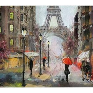 Tempered Glass Cutting Board oil painting on canvas street view of Paris Artwork eiffel tower Tableware Kitchen Decorative Cutting Board with Non-slip Legs, Serving Board, Large Size, 15" x 11"