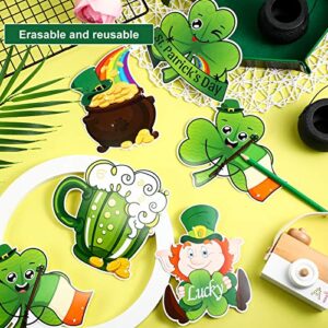 40 Pieces St Patricks Decorations, Shamrock Cutouts Leprechaun Beer Gold Coins Lucky Irish Saint Patrick Ornaments with 40 Pieces Glue Point Dots for Bulletin Board Classroom Supplies Favors