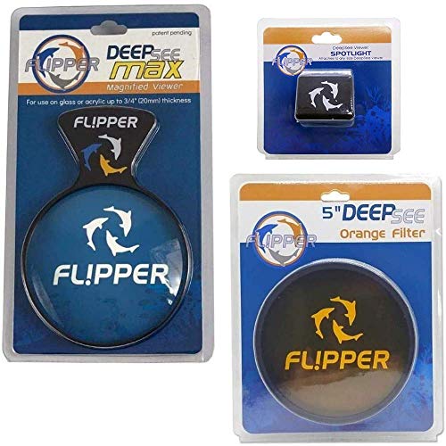 FL!PPER DeepSee Aquarium Magnifier Magnetic Viewer, Orange Filter Lens & Rechargeable LED Spotlights – Fish Tank Magnifying Glass – Flipper Fish Tank Accessories, 5"