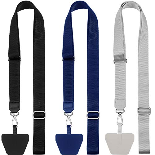 Weewooday 3 Pieces Universal Phone Lanyards, Adjustable Phone Neck Strap with 3 Pads Compatible with Phone Case Key (Black, Gray, Blue)