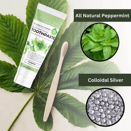 Optivida- Colloidal Silver Infused Coral Toothpaste W/Calcium, Xylitol, and Peppermint Toothpaste 20 ppm Nano All Natural Ingredients - Healthy Gums - Fluoride Free | Glacial Mint & Winter Mint 4 oz