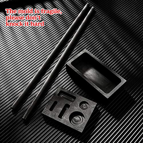 4 Pieces Graphite Ingot Mold Stir Rod Stick Set, 5-in-1 Graphite Casting Coin Combo Metal Refining Scrap Mold, 1 KG Graphite Ingot Crucible Mould, 2 Graphite Stir Rod Stick for Melting