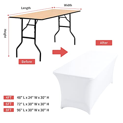 ManMengJi White Spandex Table Cover 6 ft, Stretch Tablecloths for Standard Folding Tables, Universal Rectangular Fitted Table Cloths for Wedding, Banquet, Party and Events