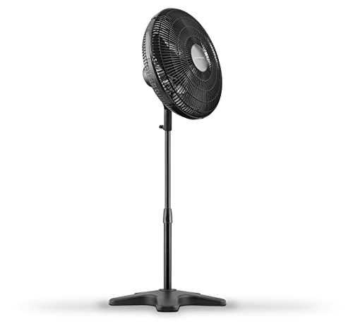 Air Monster 16" Stand Fan with Plastic Grill, Oscillating Pedestal Fan, 3 Speed, Adjustable Height and Angle, Indoor Home and Office use, Black Stand Up Fan