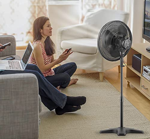 Air Monster 16" Stand Fan with Plastic Grill, Oscillating Pedestal Fan, 3 Speed, Adjustable Height and Angle, Indoor Home and Office use, Black Stand Up Fan