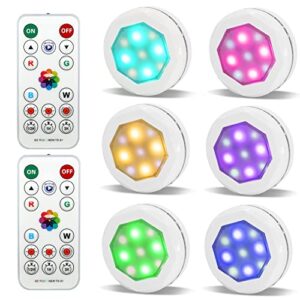 mfox under cabinet led lighting, closet lights|puck lights with remote, rgb color changing dimmable lighting