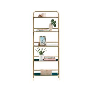 Sauder Coral Cape Bookcase, L: 24.09" x W: 13.78" x H: 62.99", Satin Gold Finish