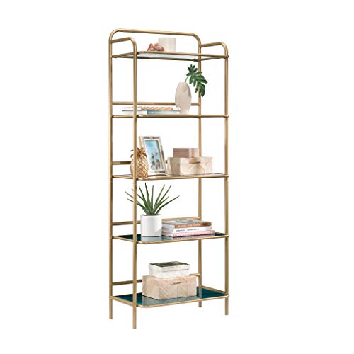 Sauder Coral Cape Bookcase, L: 24.09" x W: 13.78" x H: 62.99", Satin Gold Finish