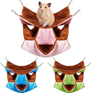 3 pieces small animal hanging hammock warm pet cage hammock soft pet sleep nap sack triple-layer hanging hammock bed for chinchilla parrot sugar glider ferrets rat hamster rat playing and sleeping