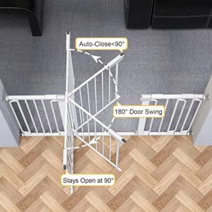 Mom's Choice Awards Winner-Cumbor 29.7-57" Baby Gate for Stairs, Extra Wide Dog Gate for Doorways, Pressure Mounted Walk Through Safety Child Gate for Kids Toddler, Tall Pet Puppy Fence Gate, White