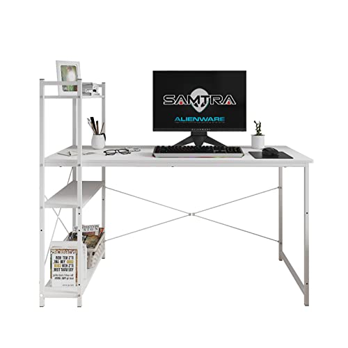 FSTAR Computer Desk with Storage Shelves, 47 Inch Home Office Desks, Study Writing Table for Home Office, Modern Simple Style, Easy Assembly