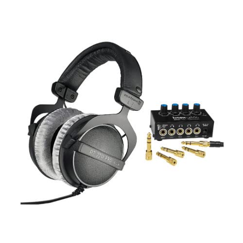 beyerdynamic DT 770 PRO Headphones (250 Ohm) Bundle with Compact 4-Channel Stereo Headphone Amplifier (2 Items)